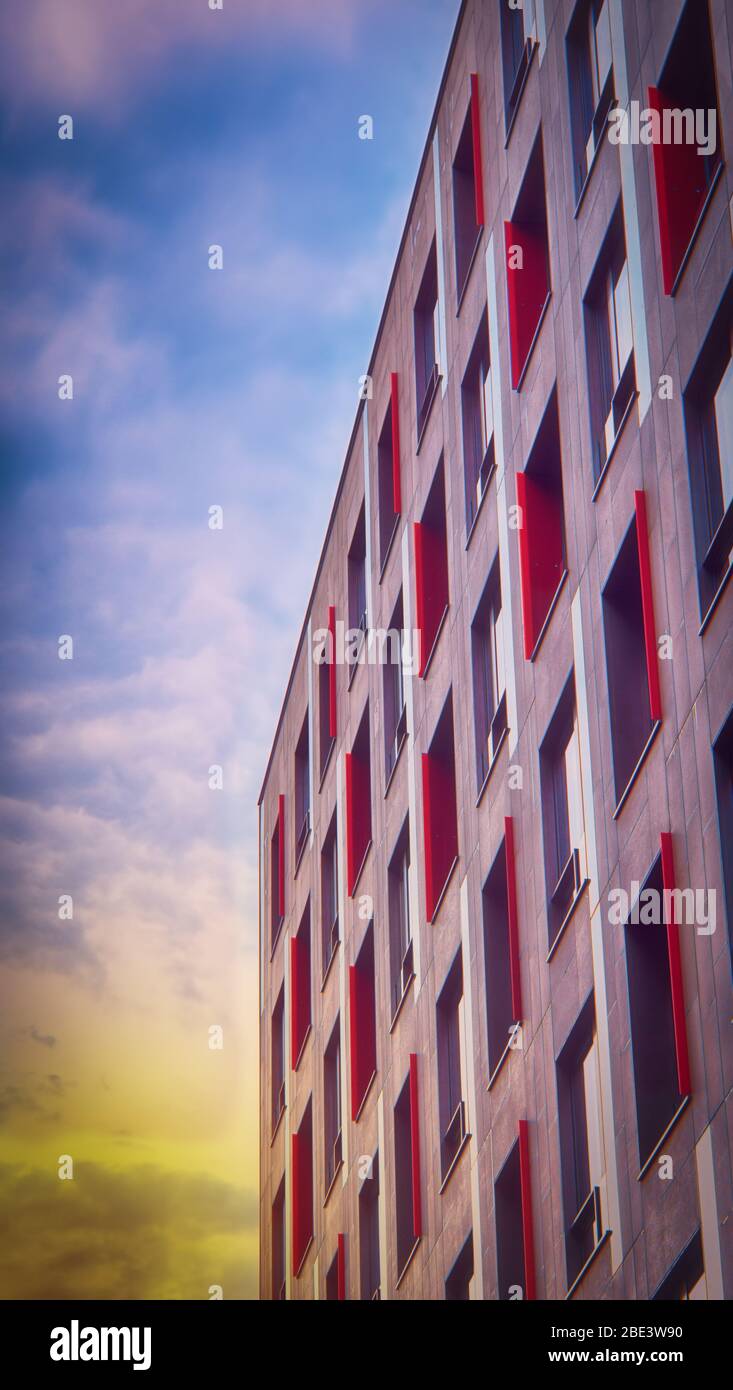 Side view of a beautiful colorful building with contemporary ...