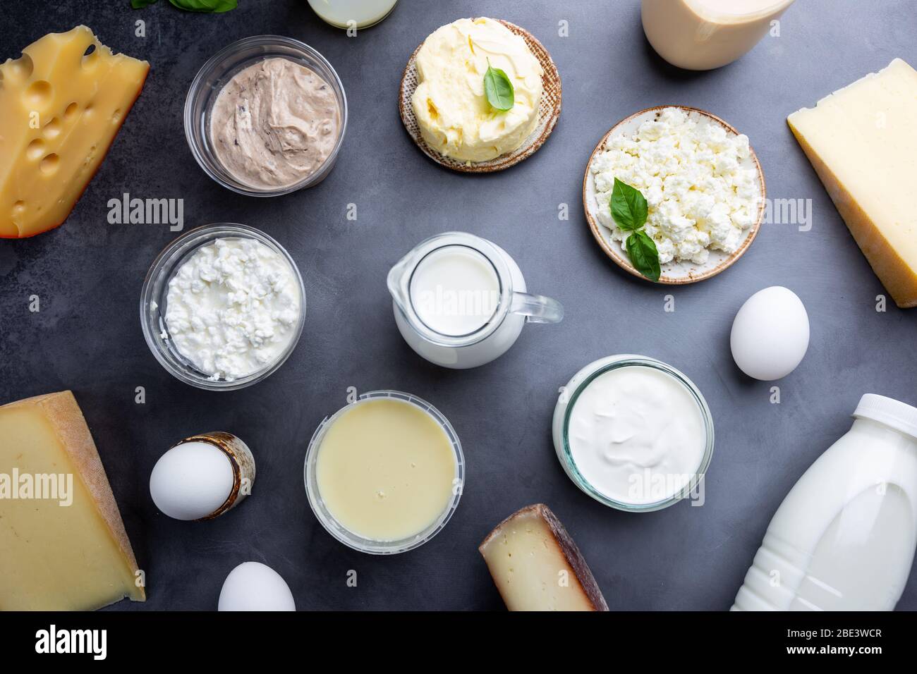 Fresh dairy products, milk, cottage cheese, eggs, yogurt, sour cream ...