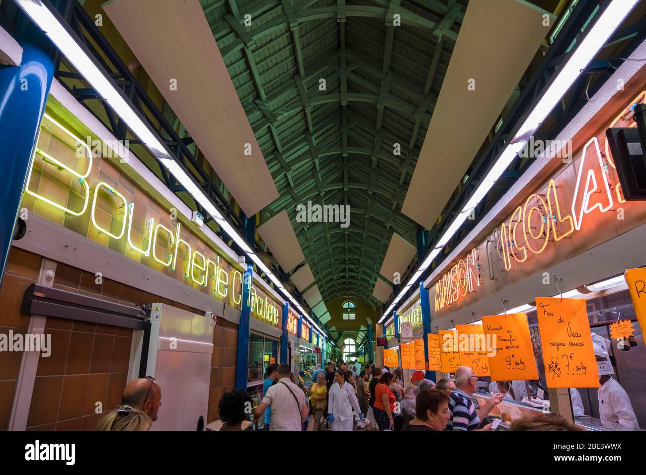 Metz, France - August 31, 2019: A merchant hall of the covered market ...