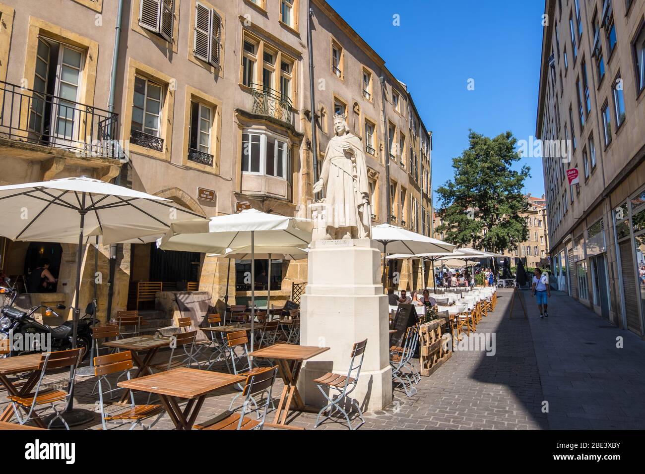 Metz, France - August 31, 2019: The statue of Saint Louis on St Louis ...