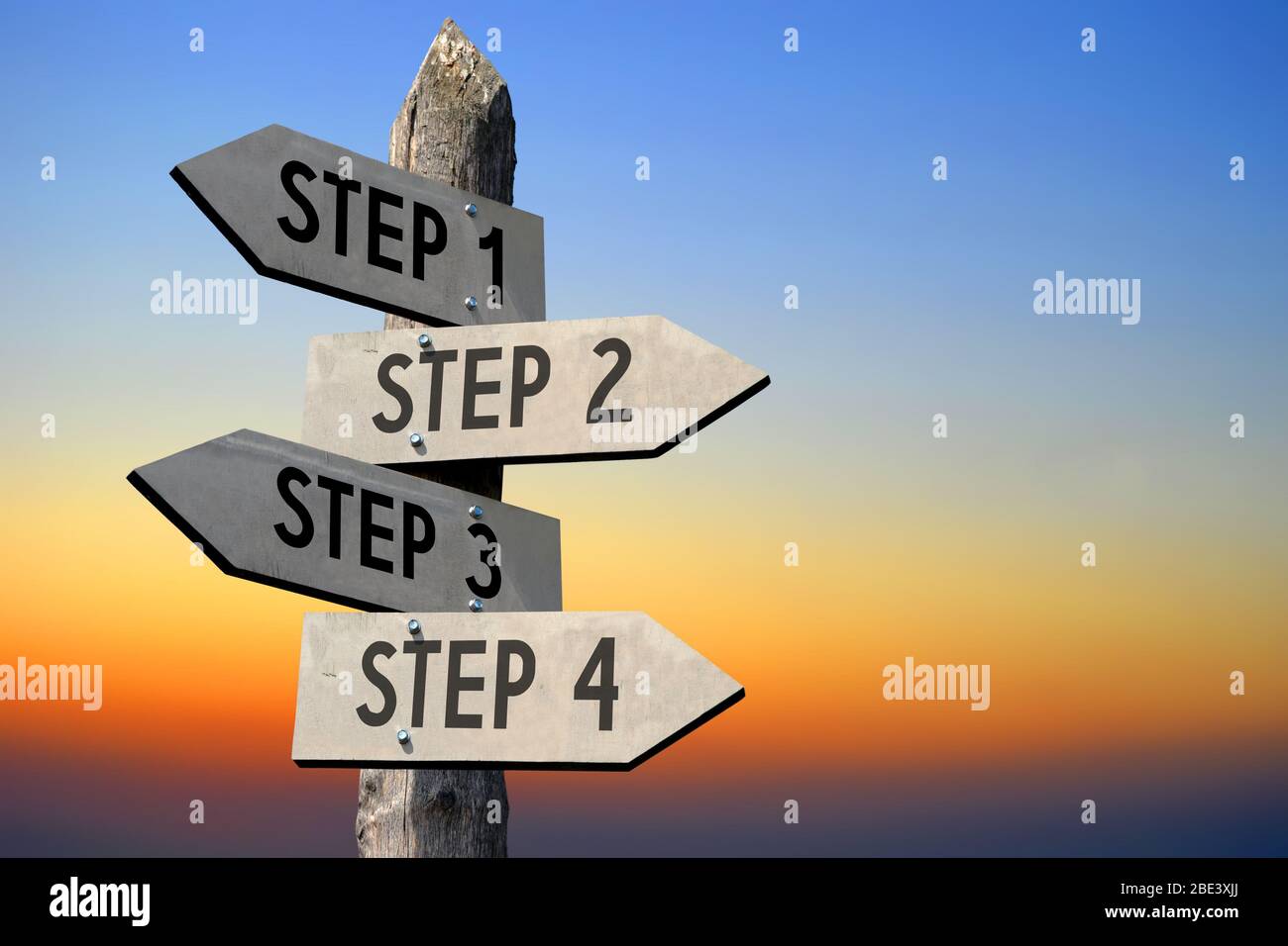 Steps 1, 2, 3, 4 signpost Stock Photo - Alamy