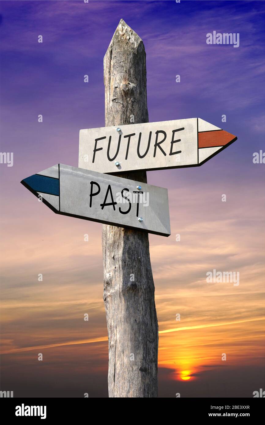 Future and past signpost Stock Photo - Alamy