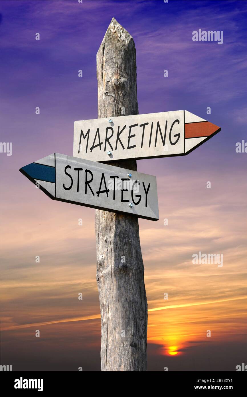 Marketing and strategy signpost Stock Photo - Alamy