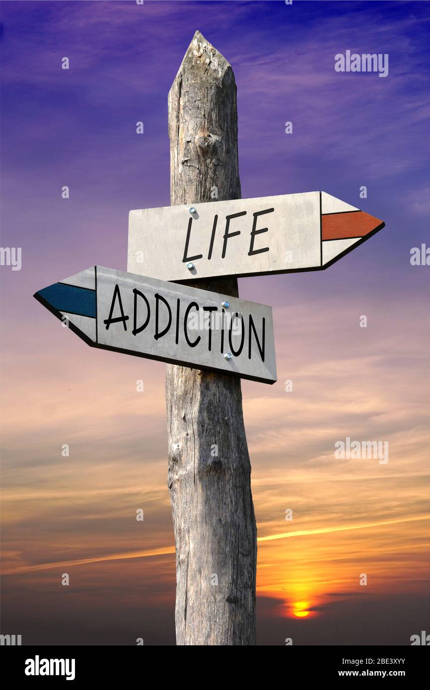 Addiction life road sign hi-res stock photography and images - Alamy