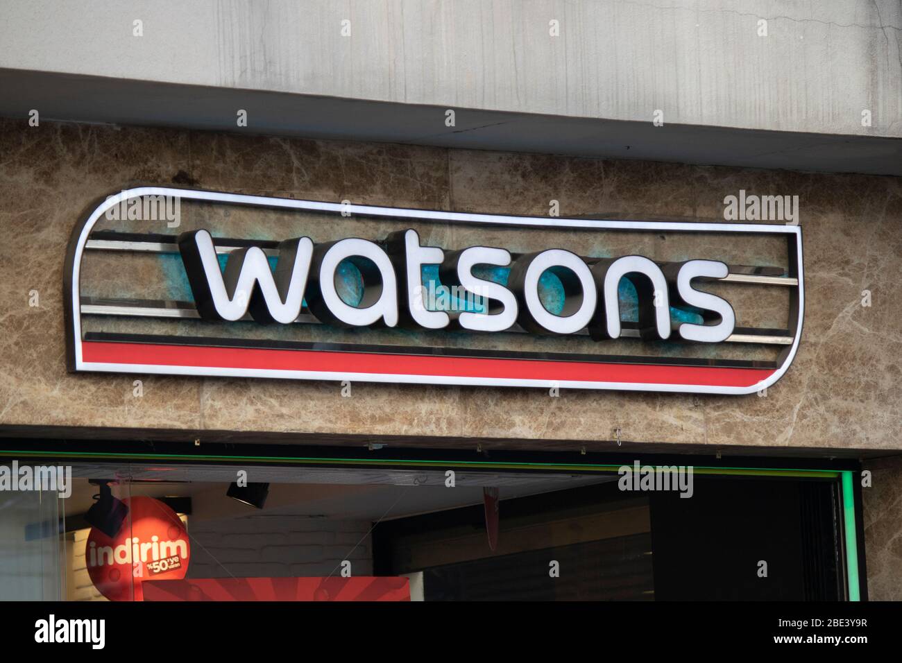 The sign of the Watsons brand hangs in the building. A photo was taken ...
