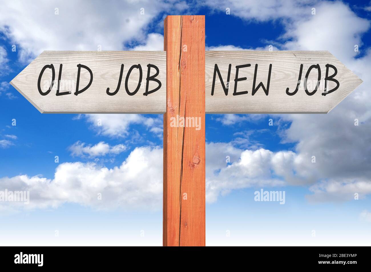 Old and new job - wooden signpost Stock Photo - Alamy