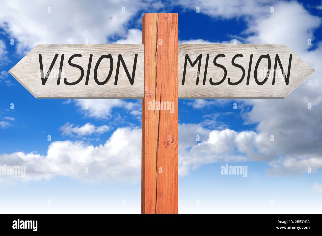 Vision or mission - wooden signpost Stock Photo - Alamy