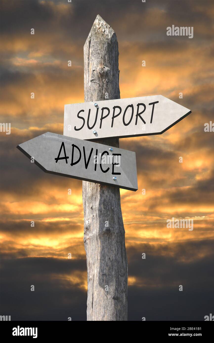 Support and advice signpost Stock Photo - Alamy