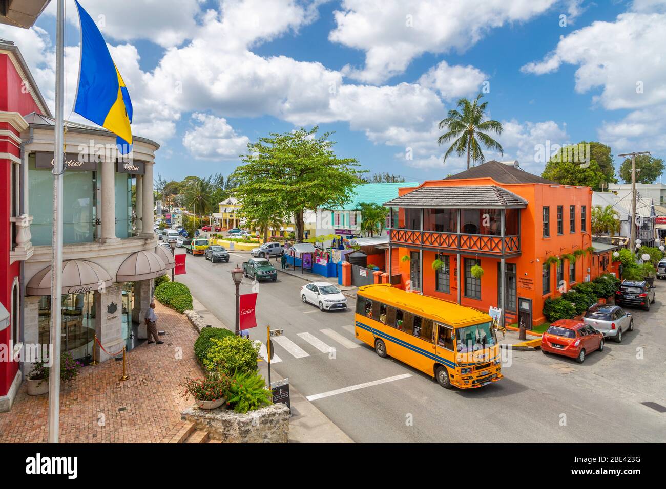 View of traditional 'Reggae Reggae' bus at Holetown, Barbados, West ...