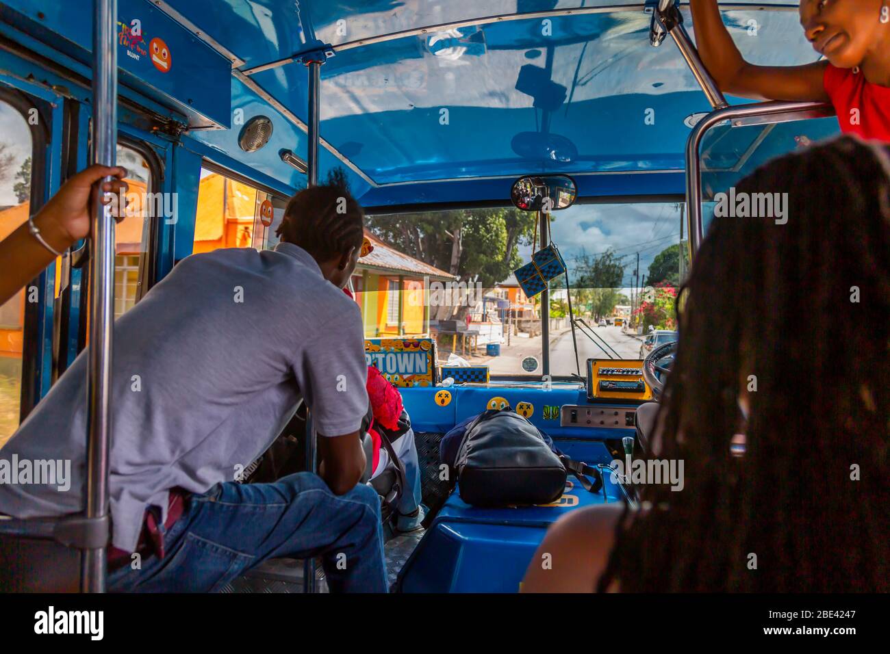 Onboard a traditional 'Reggae Reggae' bus near Holetown, Barbados, West ...