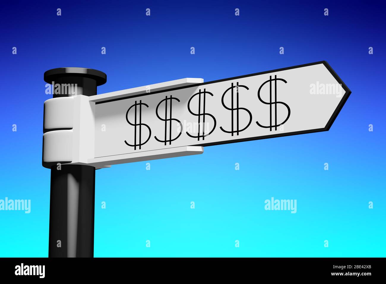 3D illustration/ 3D rendering - signpost with 1 arrow - dollar sign ...