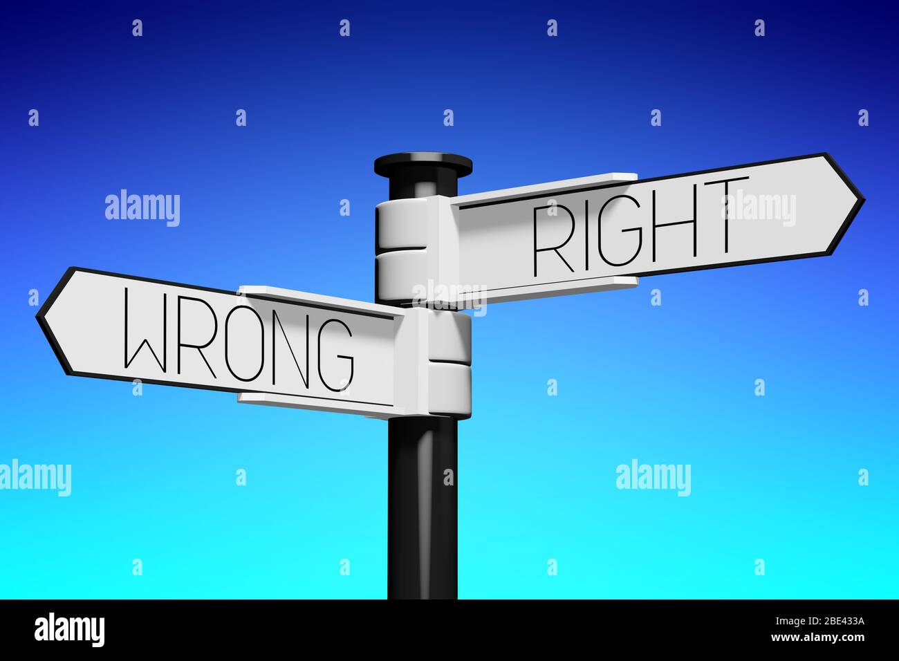 3D illustration/ 3D rendering - crossroads concept - right or wrong ...