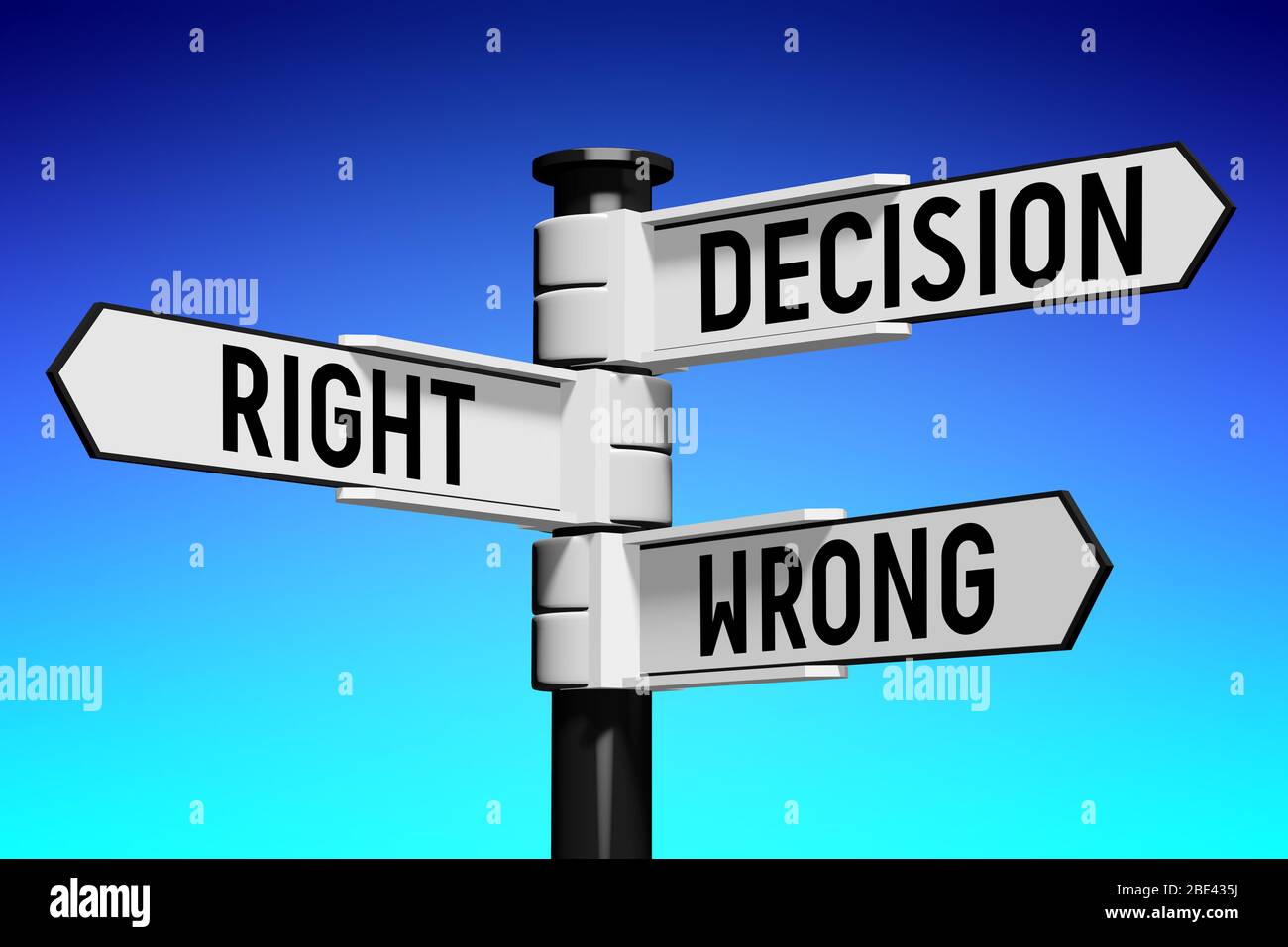 3D illustration/ 3D rendering - signpost with three arrows - decision ...