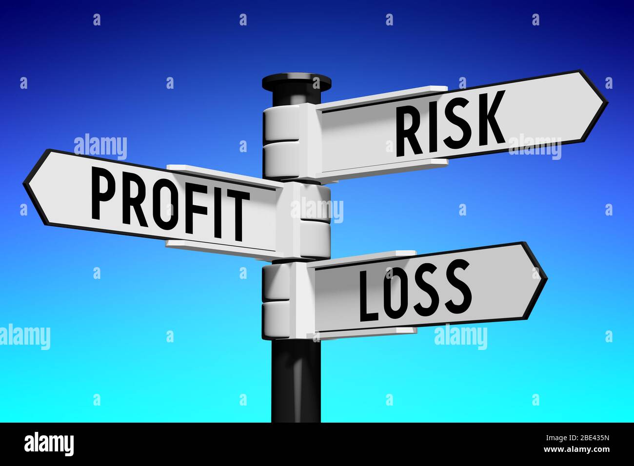 3D illustration/ 3D rendering - signpost with three arrows - investing ...