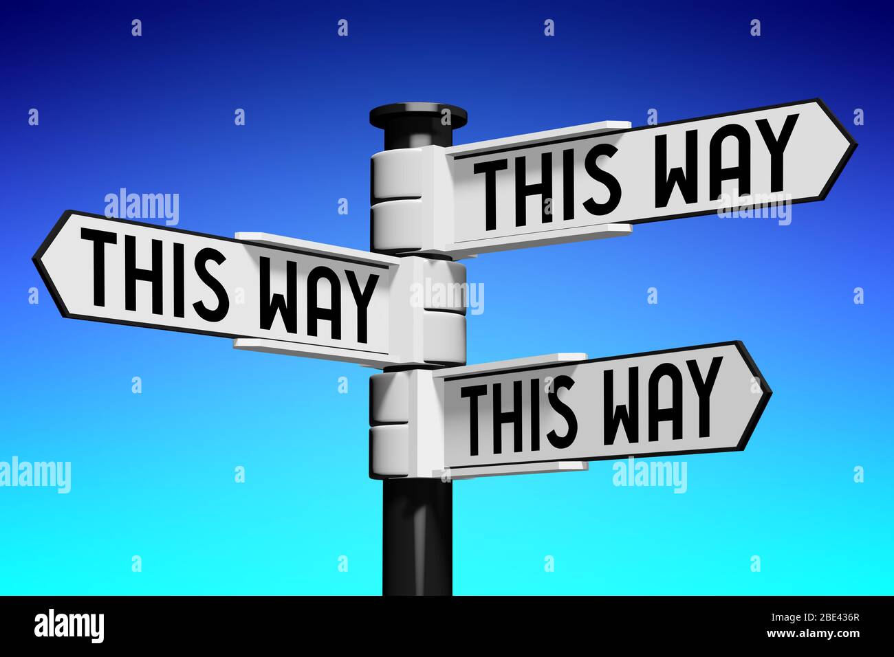 3D illustration/ 3D rendering - signpost with three arrows - this way ...