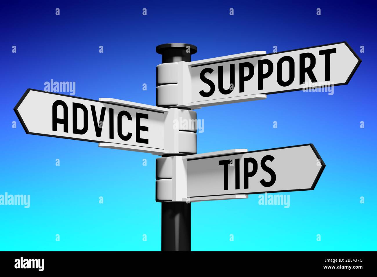 3D illustration/ 3D rendering - signpost with three arrows - advice ...