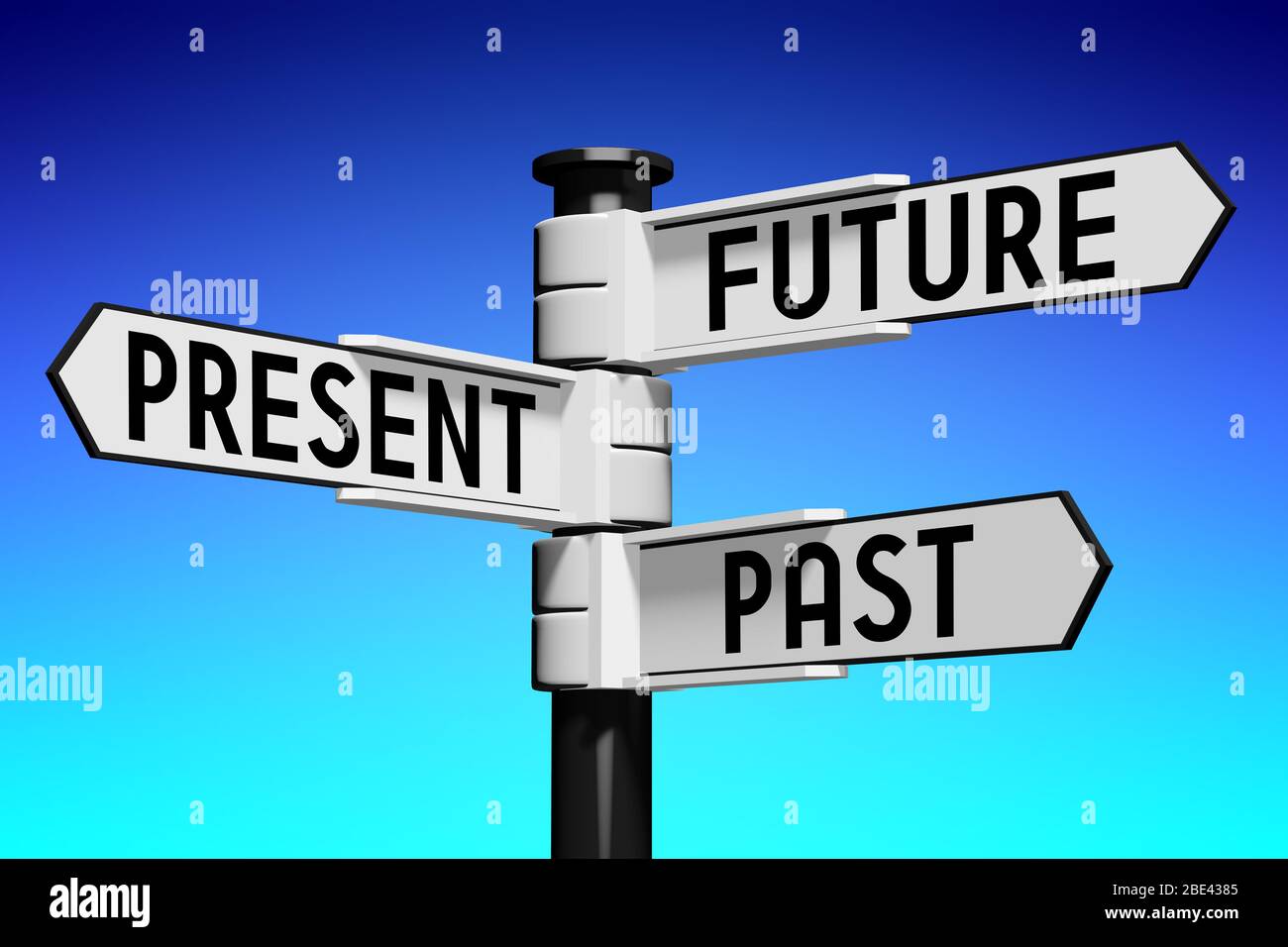 3D illustration/ 3D rendering - signpost with three arrows - time ...