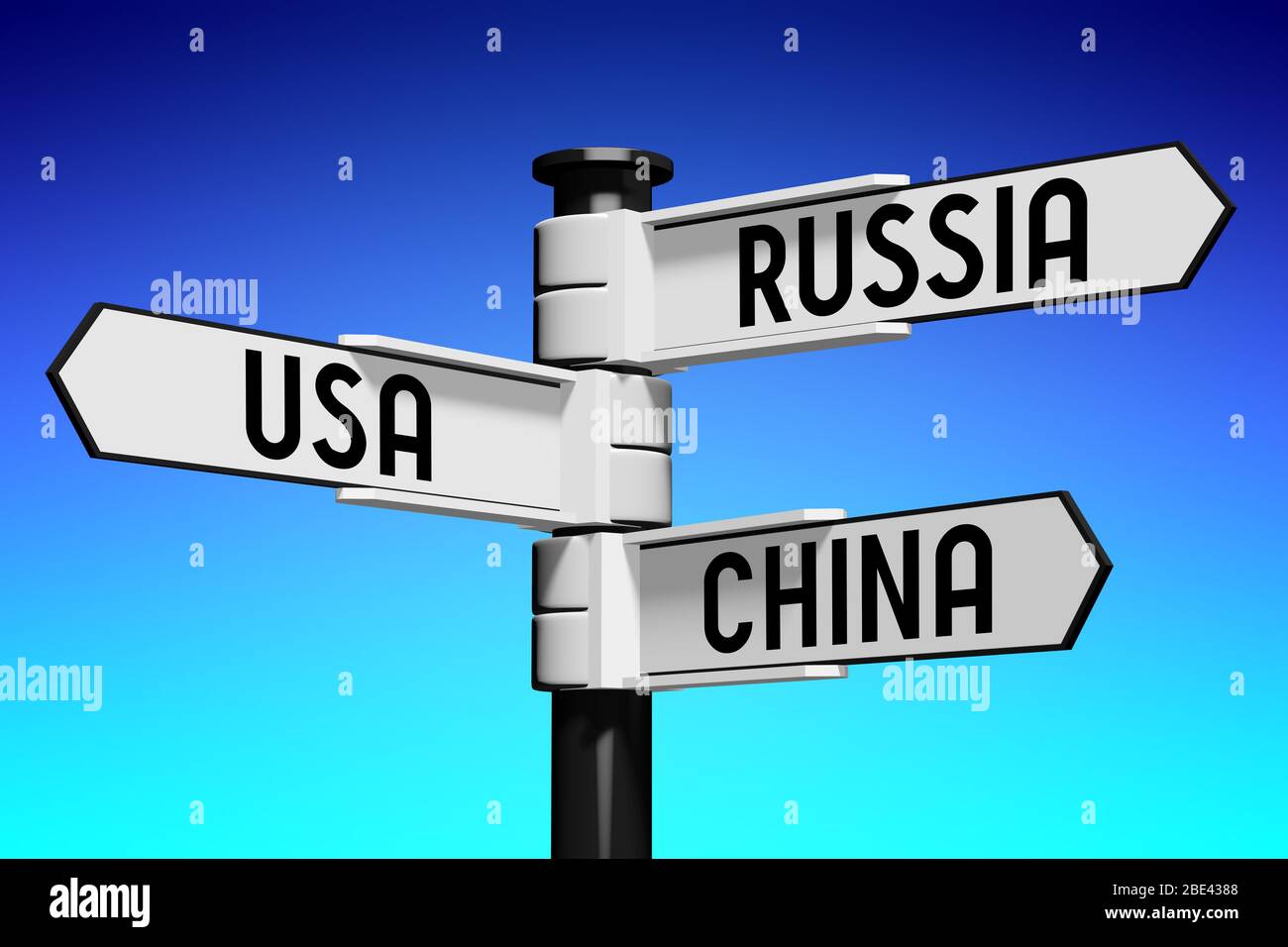 3D illustration/ 3D rendering - signpost with three arrows - Usa ...