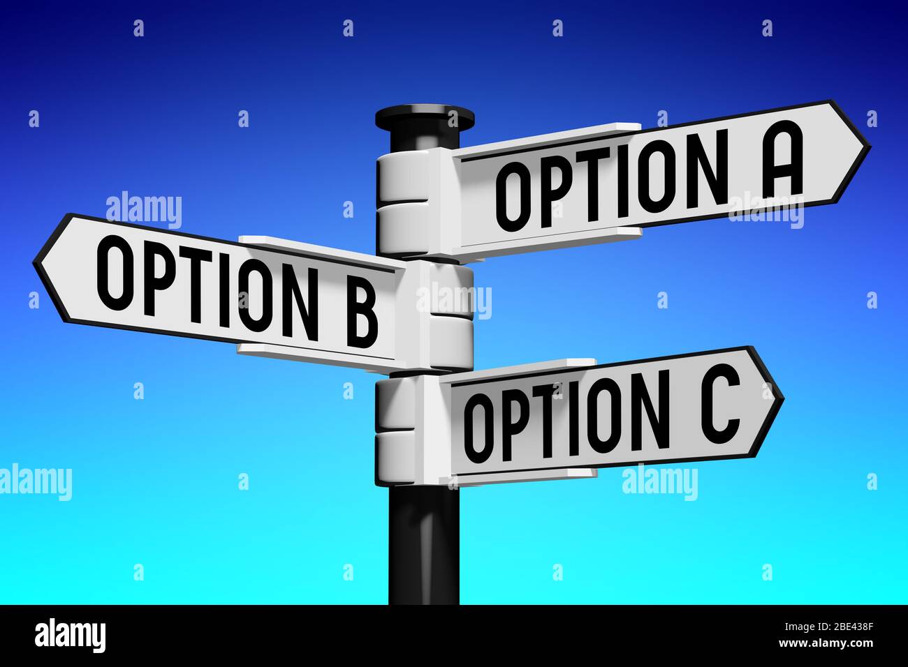 3D illustration/ 3D rendering - signpost with three arrows - options ...
