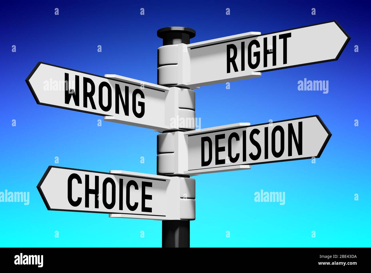 3D illustration/ 3D rendering - signpost with four arrows - choice ...