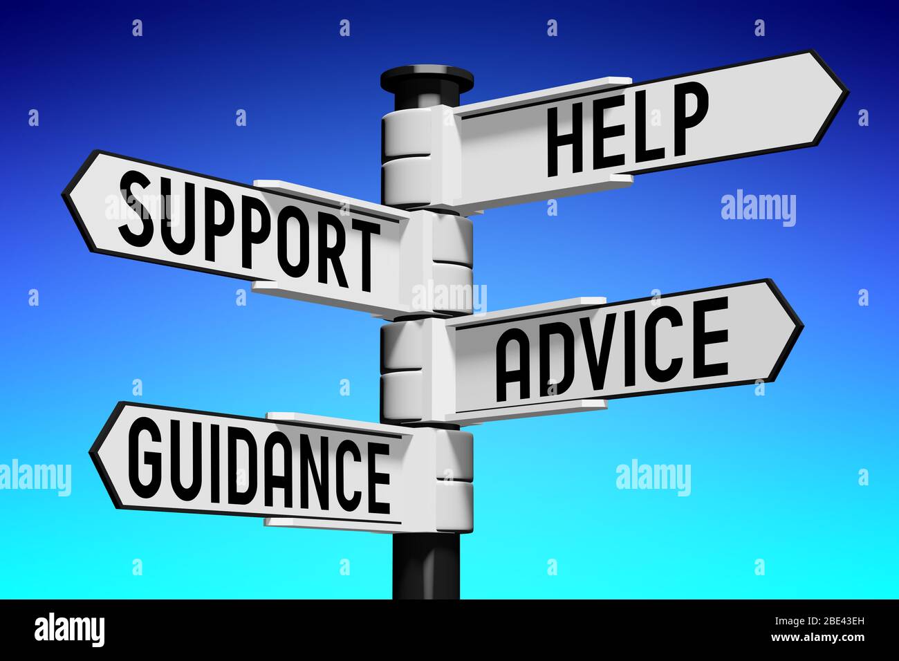 3D illustration/ 3D rendering - signpost with four arrows - customer ...