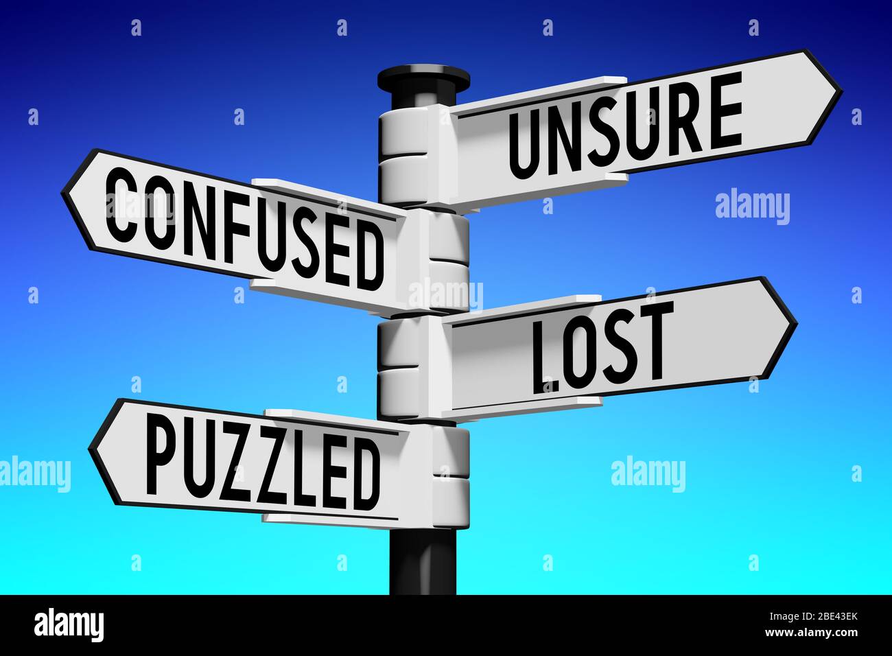 3D illustration/ 3D rendering - signpost with four arrows - lost ...