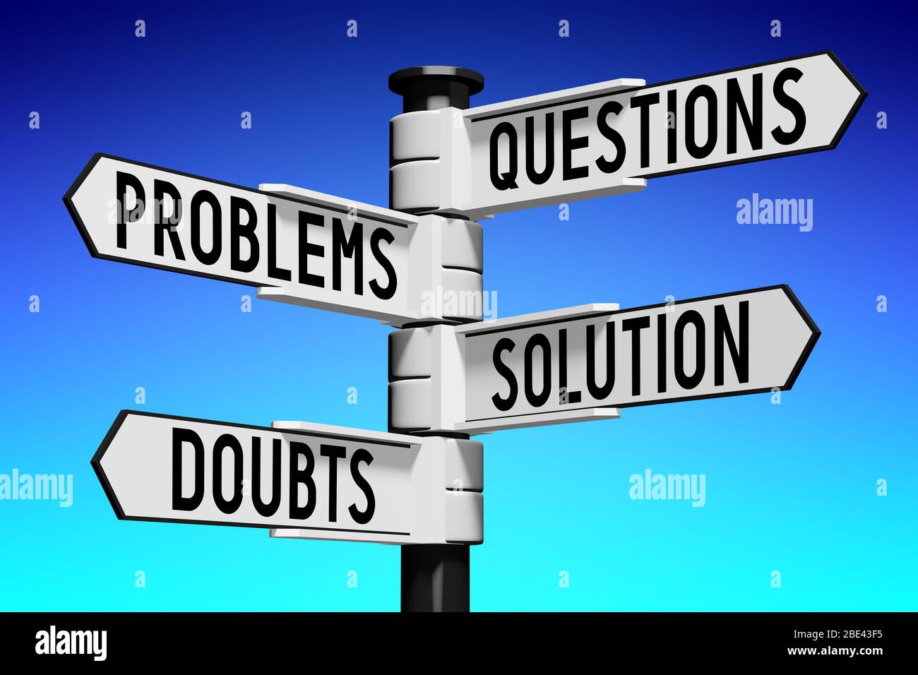 3D illustration/ 3D rendering - signpost with four arrows - problems ...