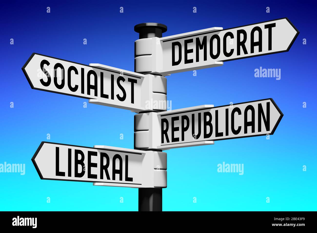 3D illustration/ 3D rendering - signpost with four arrows - politics ...