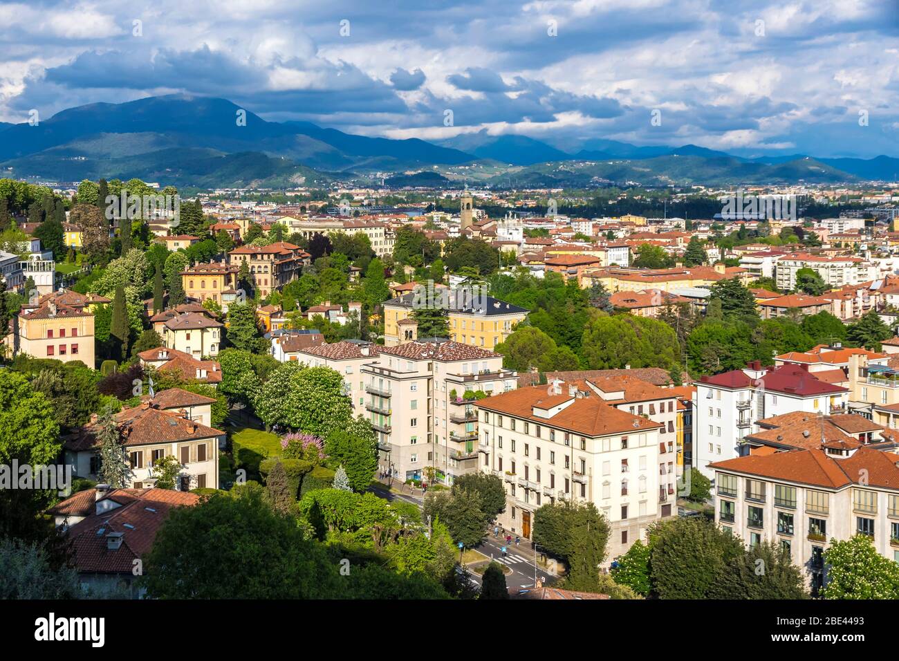 Aerial view of Bergamo city, Lombardy, Italy. Picturesque spring view ...