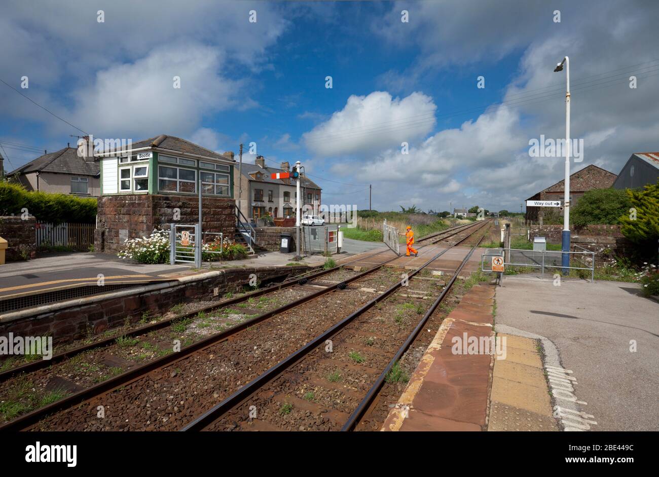 Network Rail Signaller at Bootle on the Cumbrian coast railway closing ...