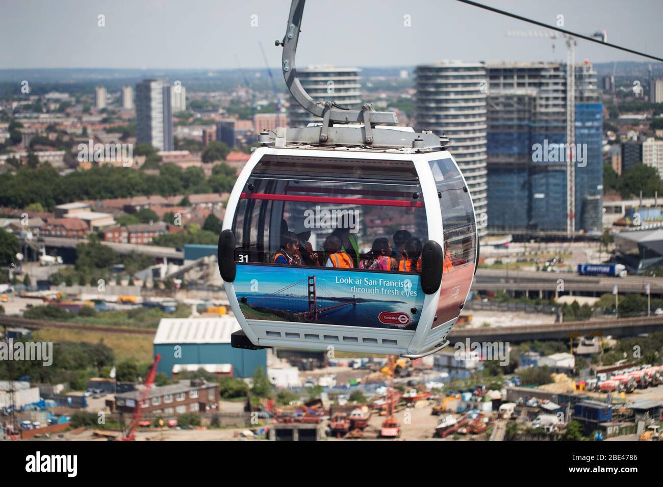 A single car on the Emirates Air Line cable car gondola ride over the ...