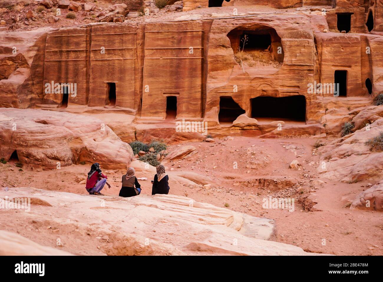 Jordan , Petra, Street of Facades, Tombs carved out of the pink ...