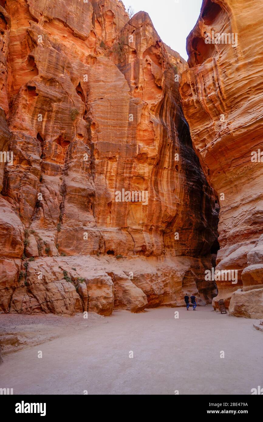 Jordan, on the way to Petra. Passing through the Siq. A sandstone gorge ...