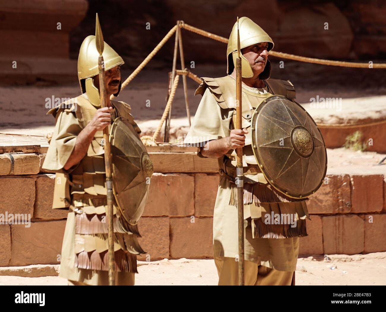 Men dressed as a Nabatean Guard at the Treasury, Petra, Jordan, Middle ...