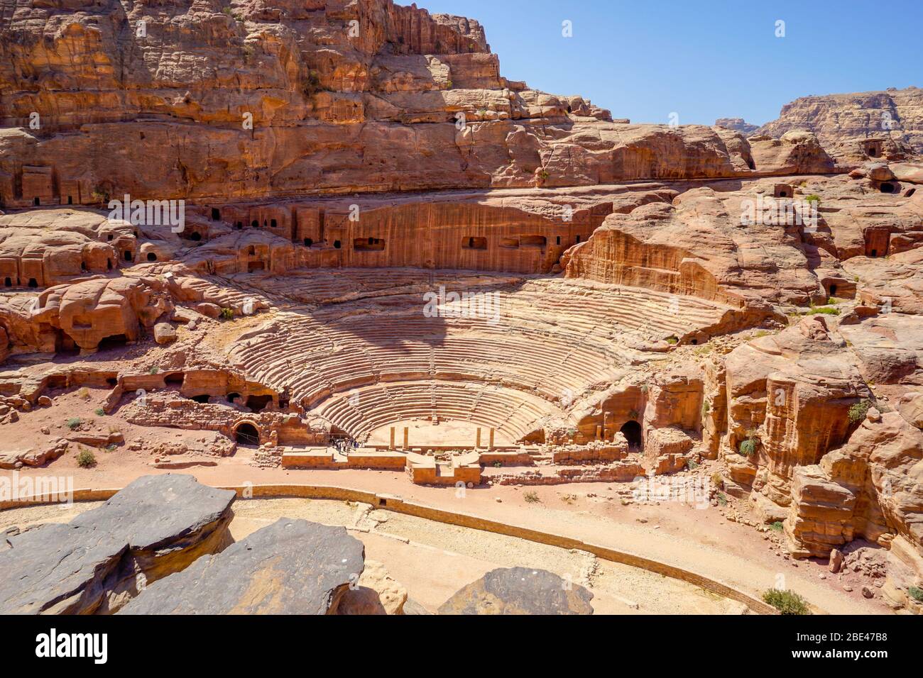 Jordan, in Petra, General view of the Nabataean amphitheatre Stock ...