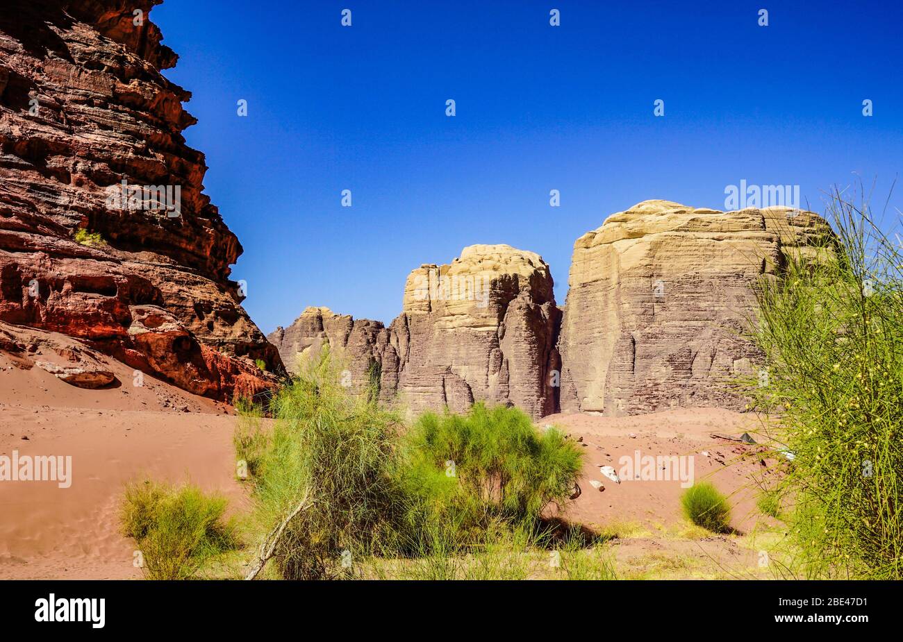 Jordan, in the Wadi Rum the spectacularly scenic desert valley. Bedouin ...