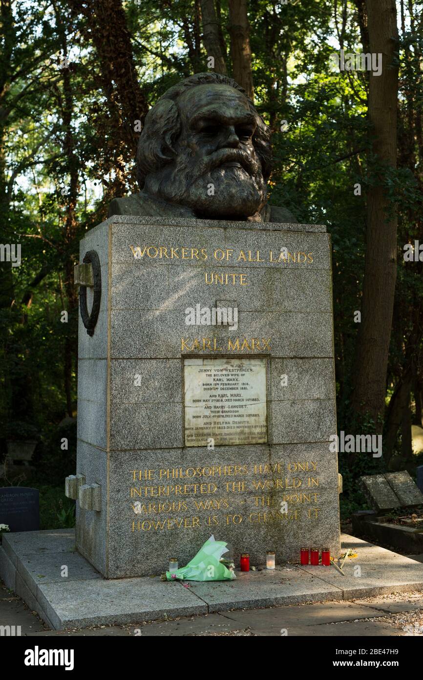 The Monument to Karl Marx at Highgate Cemetery, London, England, United ...