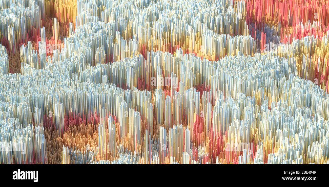 High density pixel cubes landscape, 3d rendering. Computer digital ...