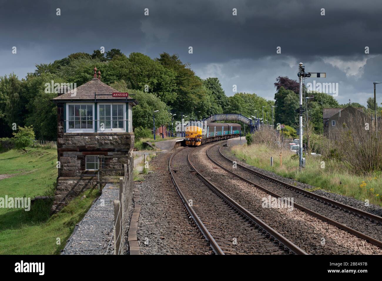 DRS class 37 locomotive at Arnside railway station with the Furness ...
