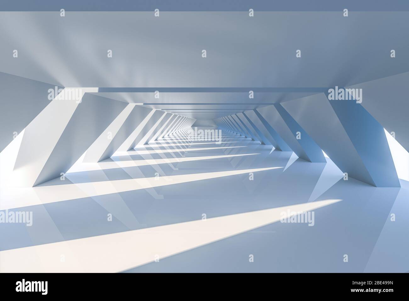 White hexagonal tunnel, modern architecture, 3d rendering. Computer ...