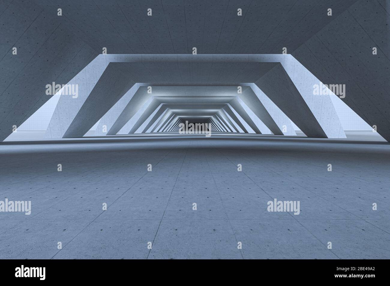 Concrete hexagonal tunnel, modern architecture, 3d rendering. Computer ...