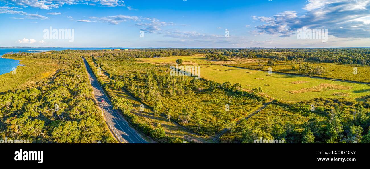Aerial panorama of beautiful farmland in Victoria, Australia Stock ...