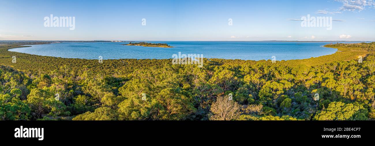 Beautiful coastal wetlands reserve in Hastings, Australia - aerial ...