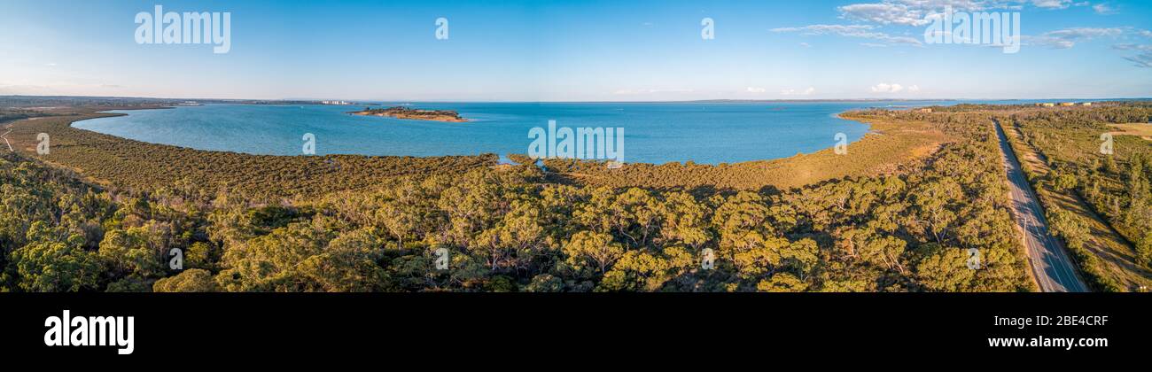 Wide panorama coastal wetlands at Western Port Bay in Victoria ...