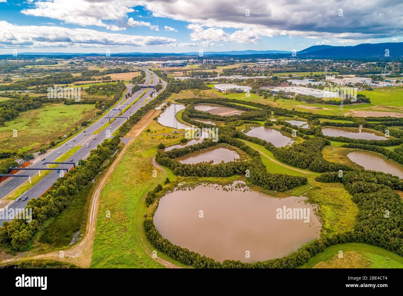 Eastlink tollway and Tirhatuan wetlands in Rowville, Victoria ...