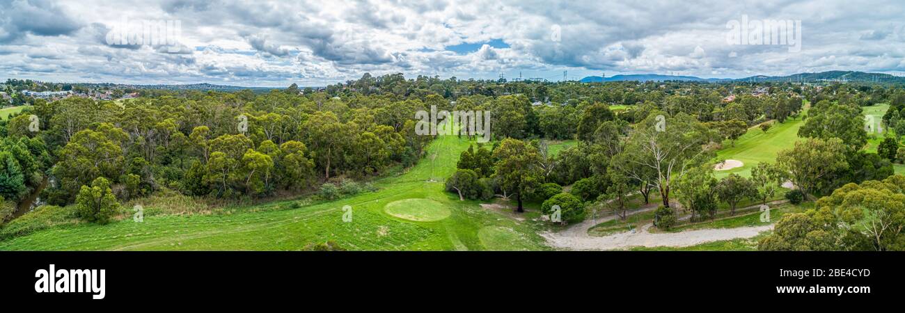 Wide aerial panorama of Rowville reserve in Melbourne, Australia Stock ...