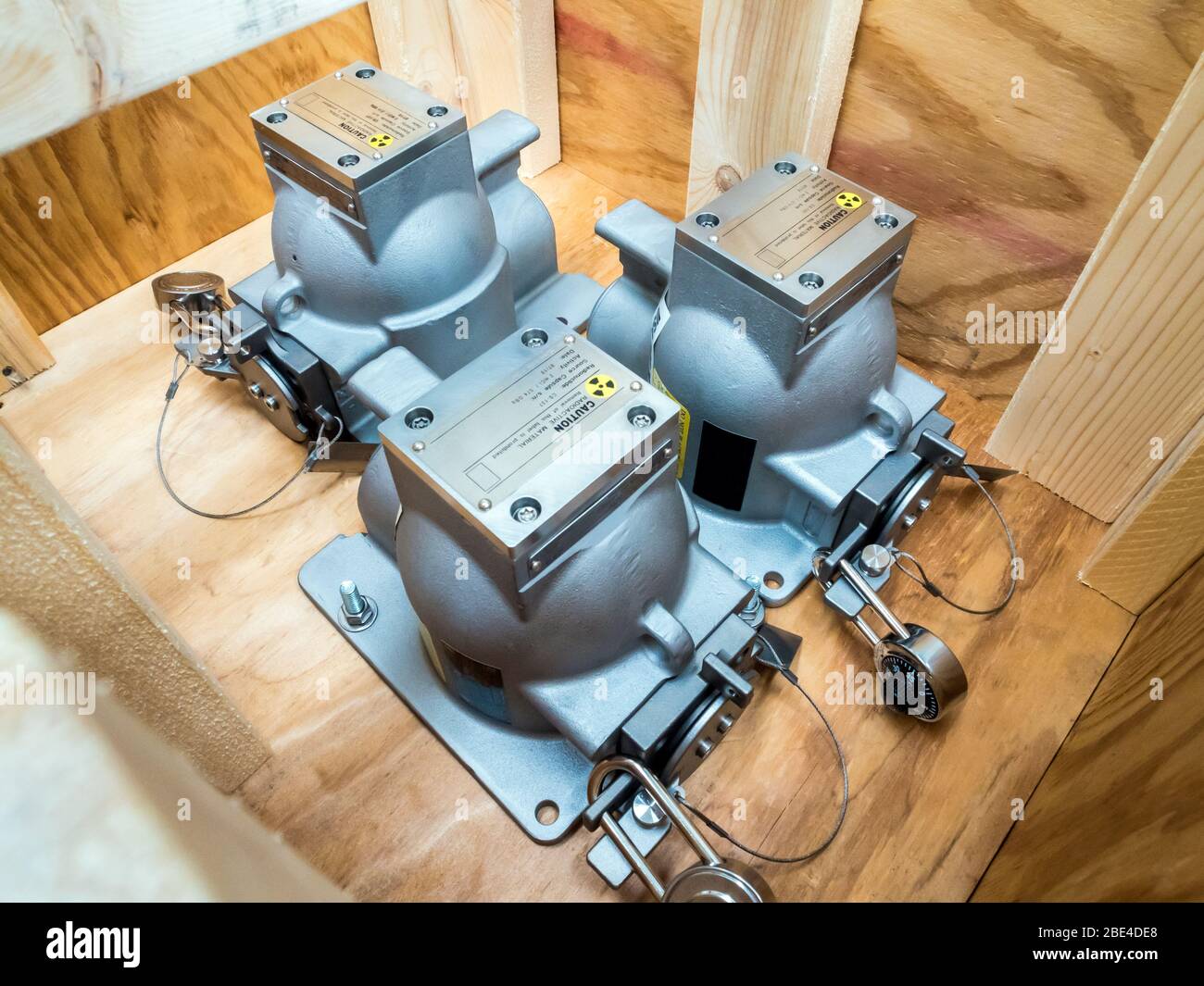 Radiation warning sign on the nameplate the mechanical container of ...