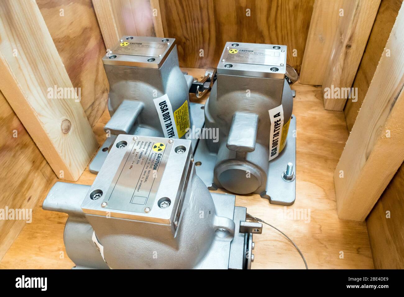 Radiation warning sign on the nameplate the mechanical container of ...