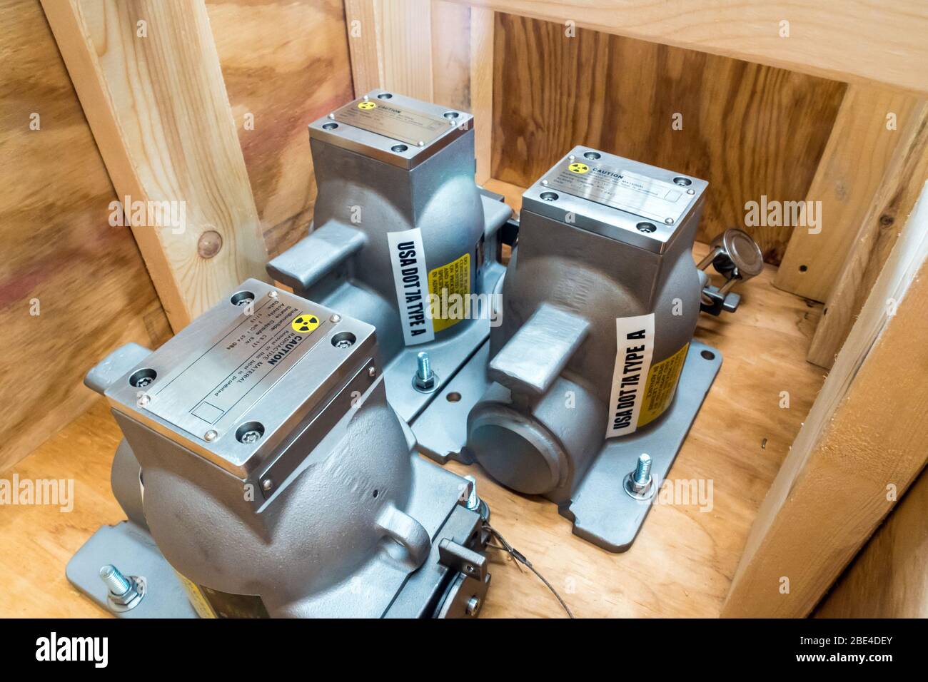 Radiation warning sign on the nameplate the mechanical container of ...