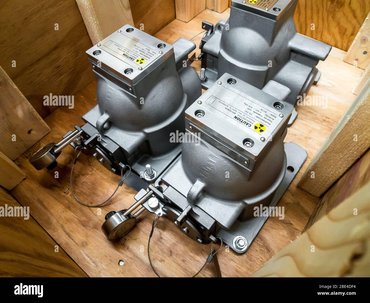 Radiation warning sign on the nameplate the mechanical container of ...